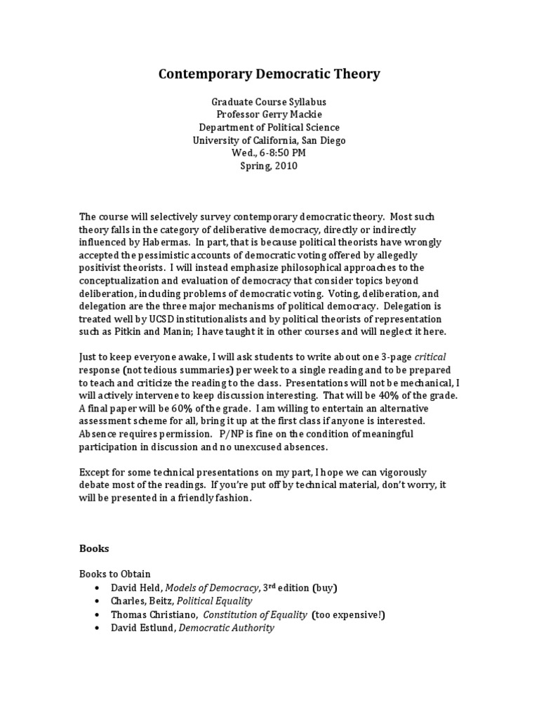 EMENTA - Contemporary Democratic Theory - Gerry Mackie | PDF ...