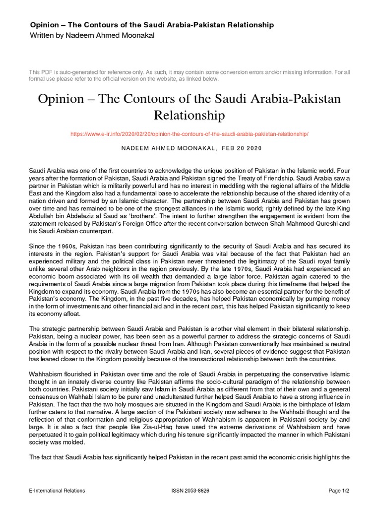 Opinion - The Contours of The Saudi Arabia-Pakistan Relationship | PDF ...