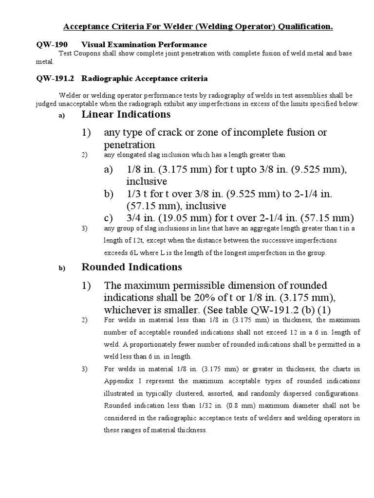 Acceptance Criteria For Welder | PDF | Welding | Construction