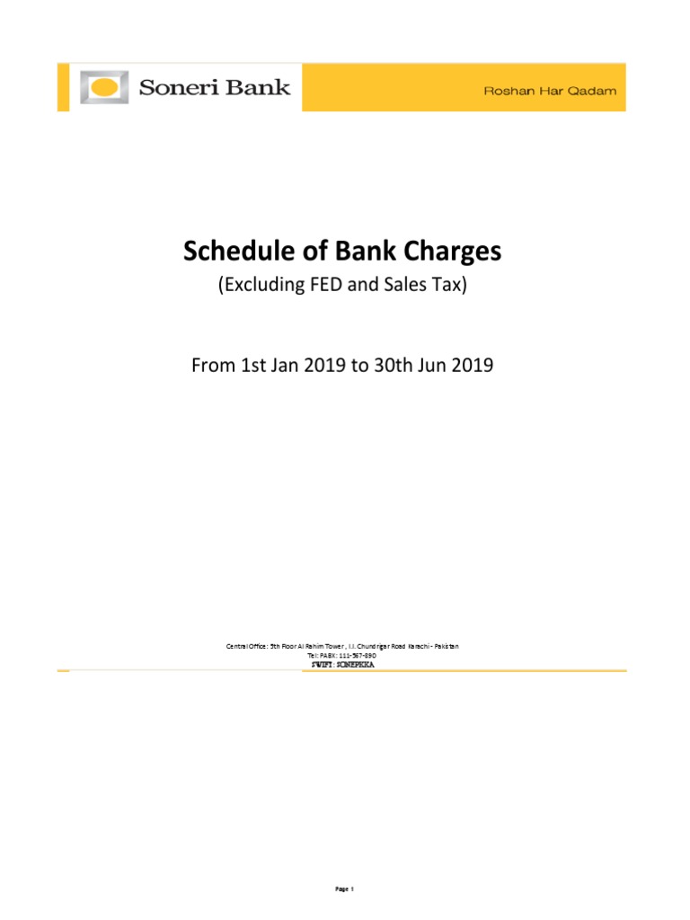 Soneri Bank Charges Schedule 2019 | PDF | Fee | Letter Of Credit