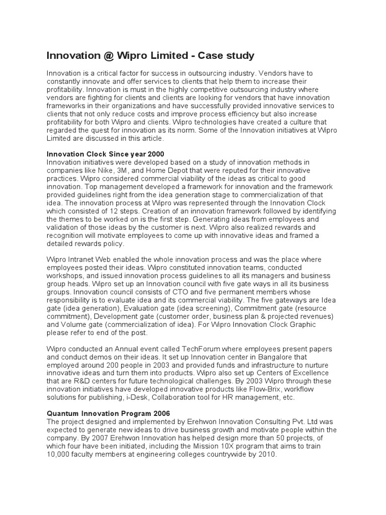 Innovation at Wipro Limited - Case Study: Innovation Clock Since Year ...