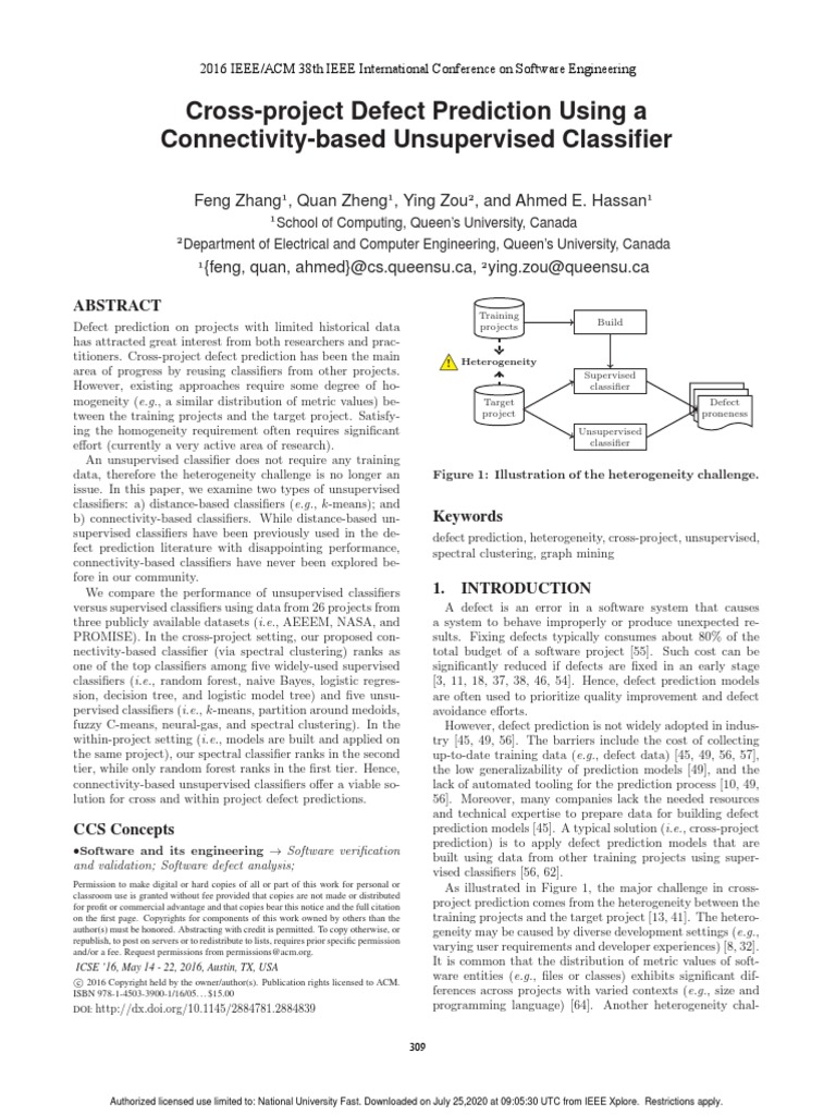 Cross-Project Defect Prediction Using A Connectivity-Based Unsupervised Classifier | PDF ...