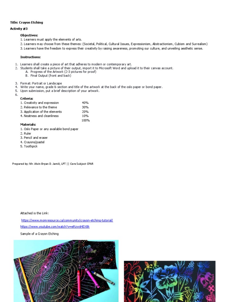 Activity #3 - Crayon Etching | PDF