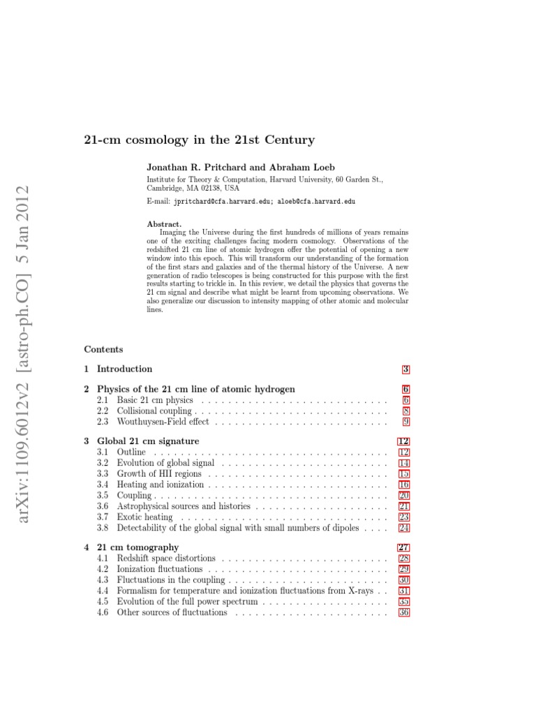 21-cm Cosmology in The 21st Century | PDF | Cosmic Microwave Background ...