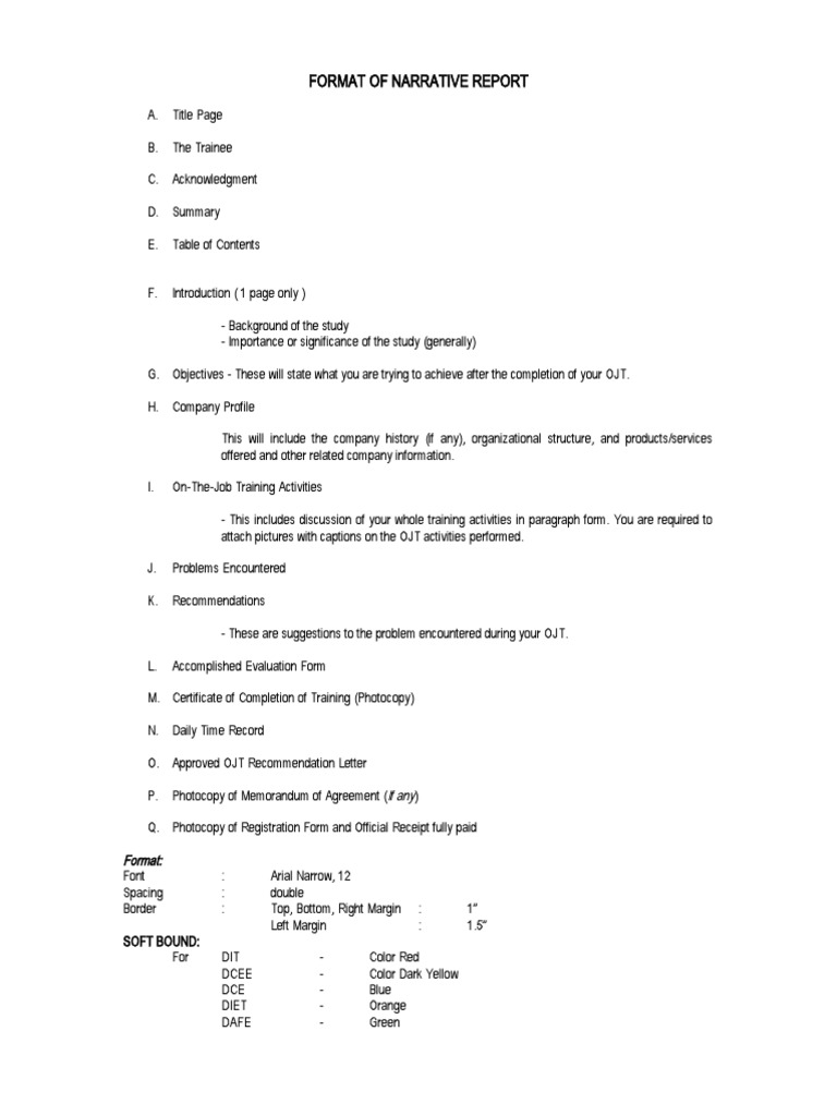 Format of Narrative Report | PDF