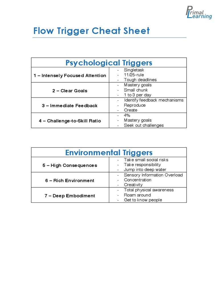 Flow Trigger Cheat Sheet: Psychological Triggers | PDF | Creativity ...