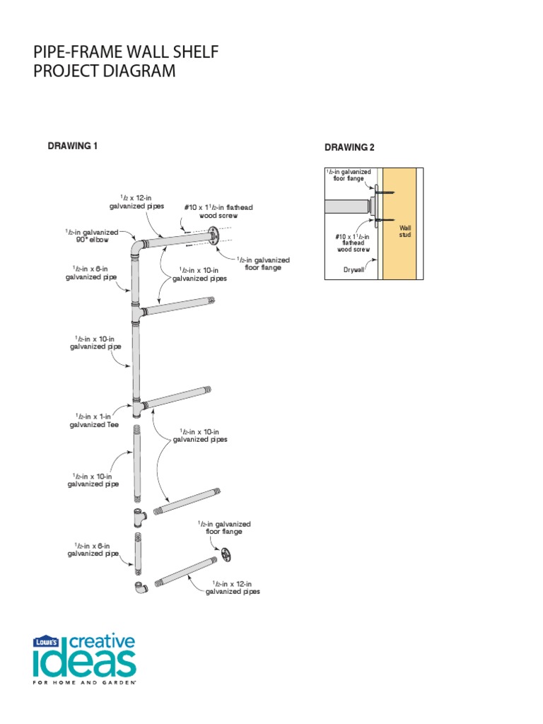 Pipe-Frame Wall Shelf Project Diagram: Drawing 1 Drawing 2 | PDF