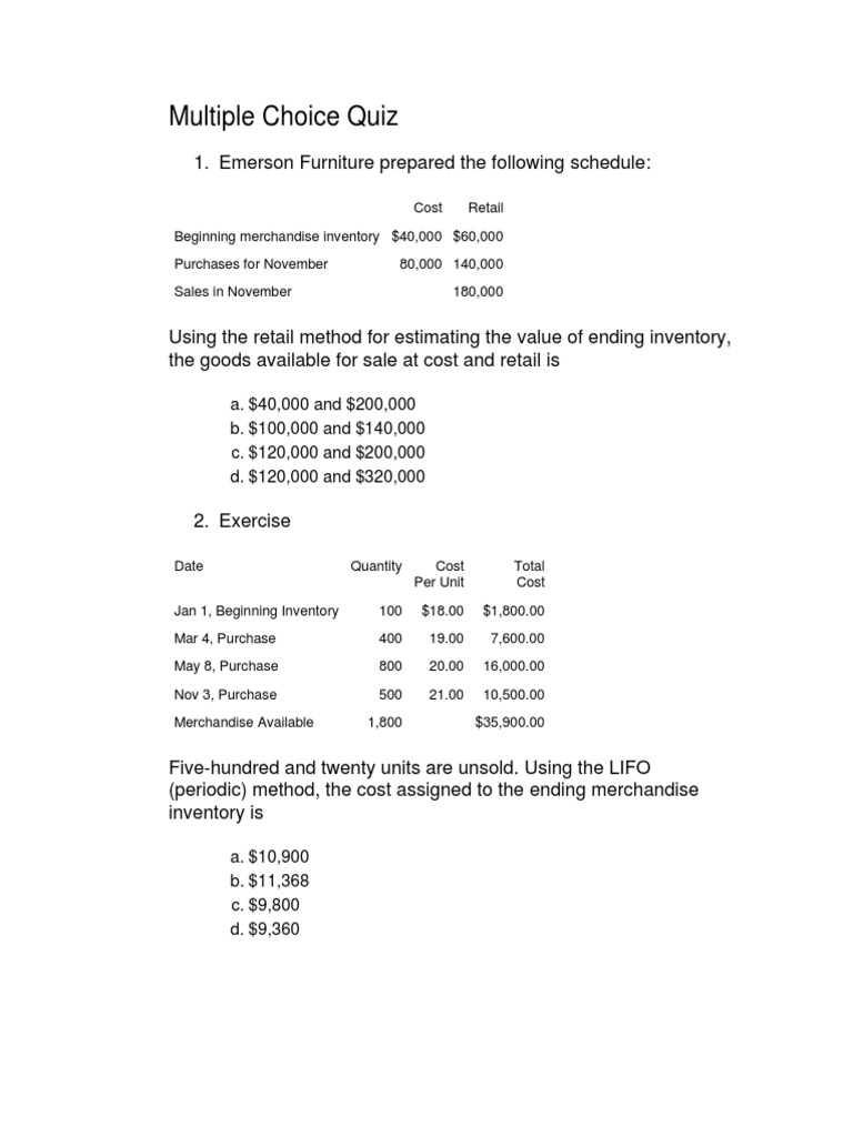 Inventory Quiz | PDF | Inventory Valuation | Inventory