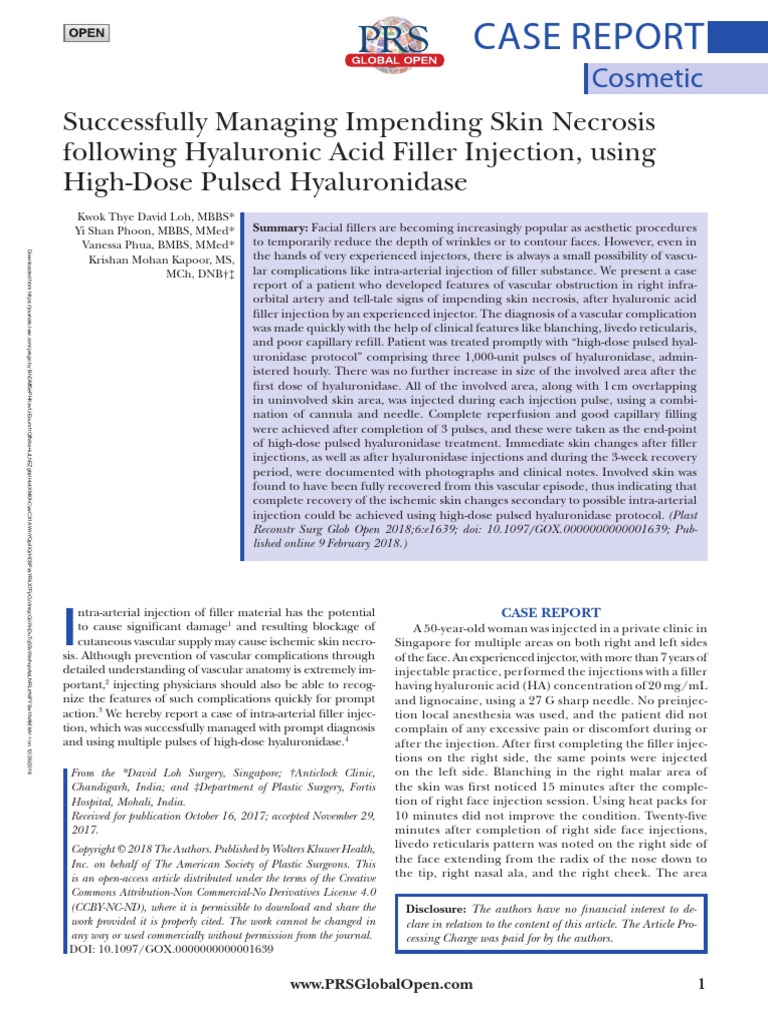 Successfully Managing Impending Skin Necrosis Following Hyaluronic Acid ...