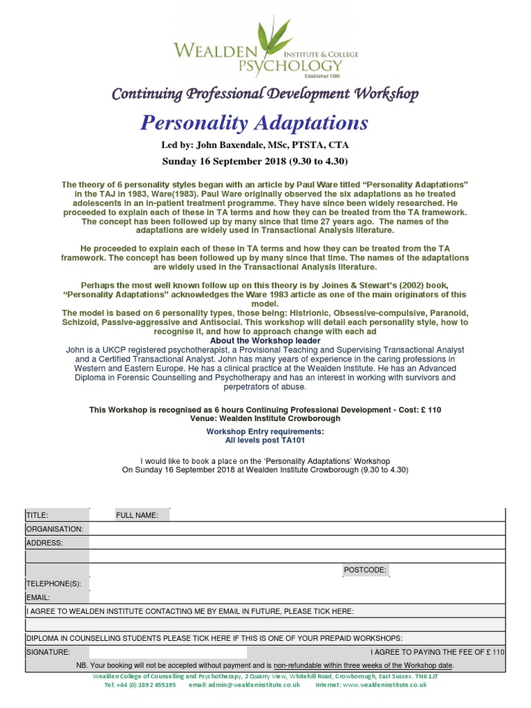 Personality Adaptations: Continuing Professional Development Workshop ...