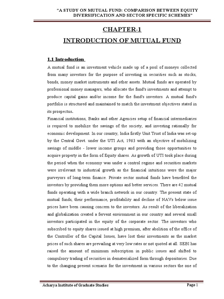 A Study On Mutual Fund: Comparison Between Equity Diversification and ...