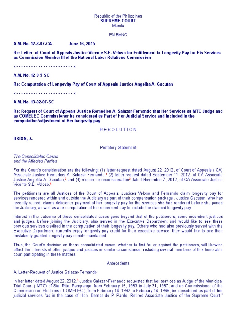 Longevity Pay Claims of Justices | PDF | Statutory Interpretation ...