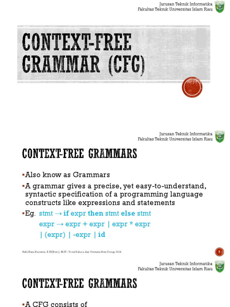 Lecture 4 - Context-Free Grammar (CFG) PDF | PDF | Parsing | Computer ... Lecture 4 - Context-Free Grammar (CFG) PDF | PDF | Parsing | Computer ...
