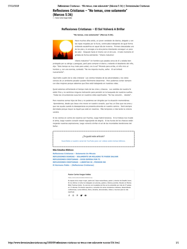 Reflexiones Cristianas - No Temas, Cree Solamente - (Marcos 5 - 36 ...
