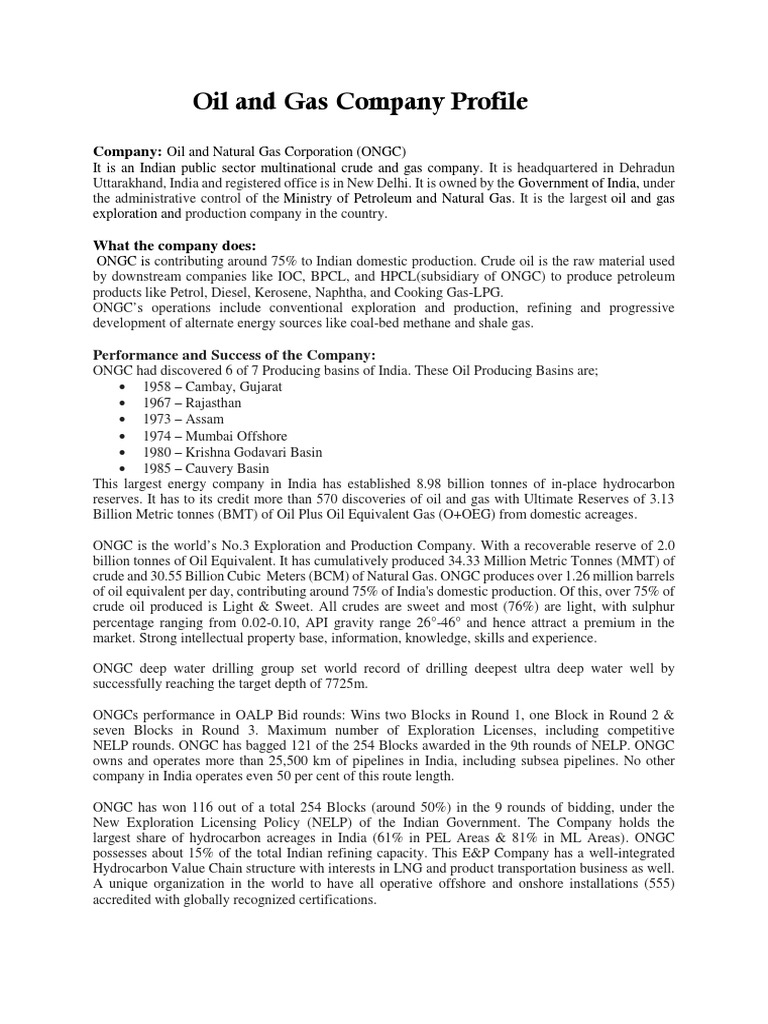 Oil and Gas Company Profile PDF | PDF