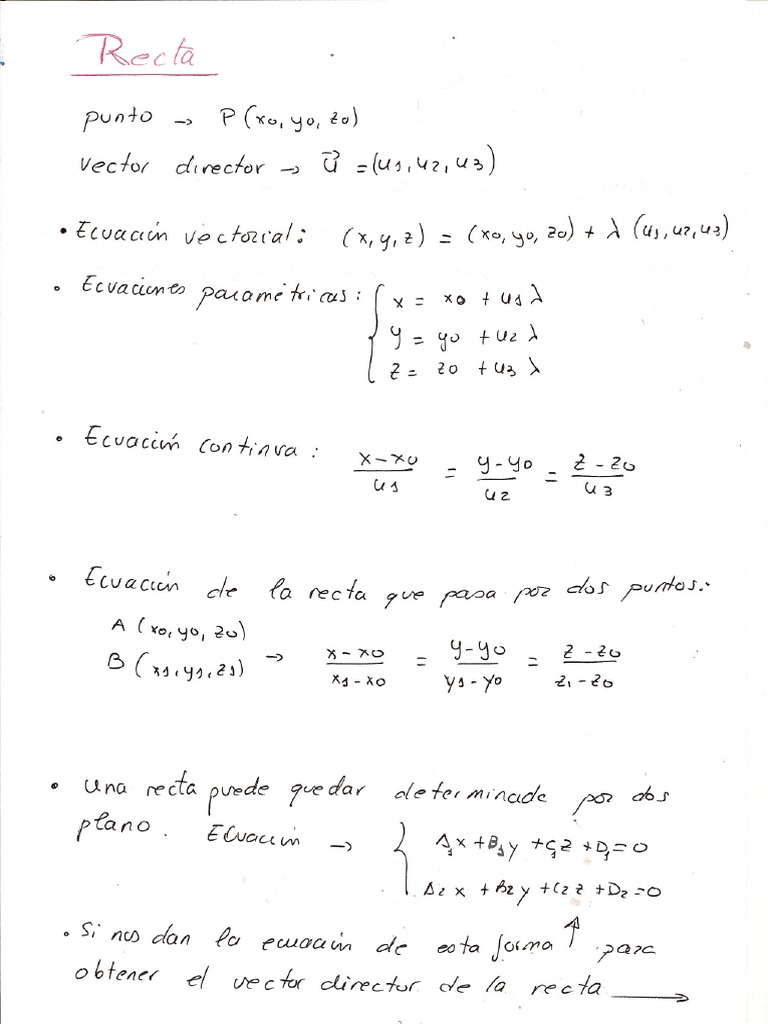 Recta y Plano Formulas y Ejemplos | PDF | Geometria plana) | Vector ...