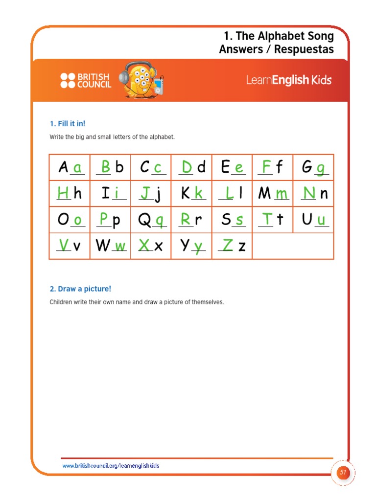 The Alphabet Song Answers / Respuestas: 1. Fill It In! | PDF