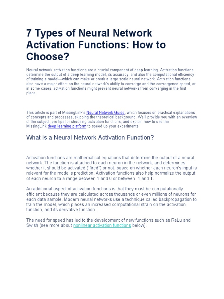 7 Types of Neural Network Activation Functions | PDF | Artificial ...