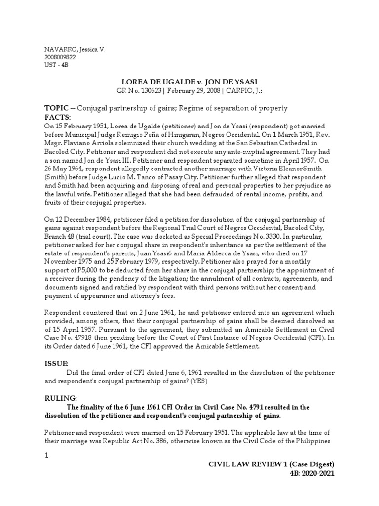 Ugalde V Ysasi (.) | PDF | Marriage | Annulment