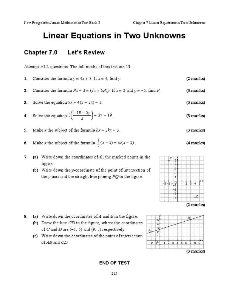 Linear Equations in Two Unknowns: Let's Review | PDF | Equations ...