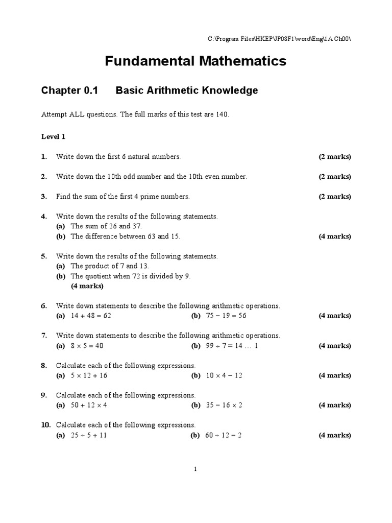 Fundamental Mathematics: Basic Arithmetic Knowledge | PDF | Fraction ...