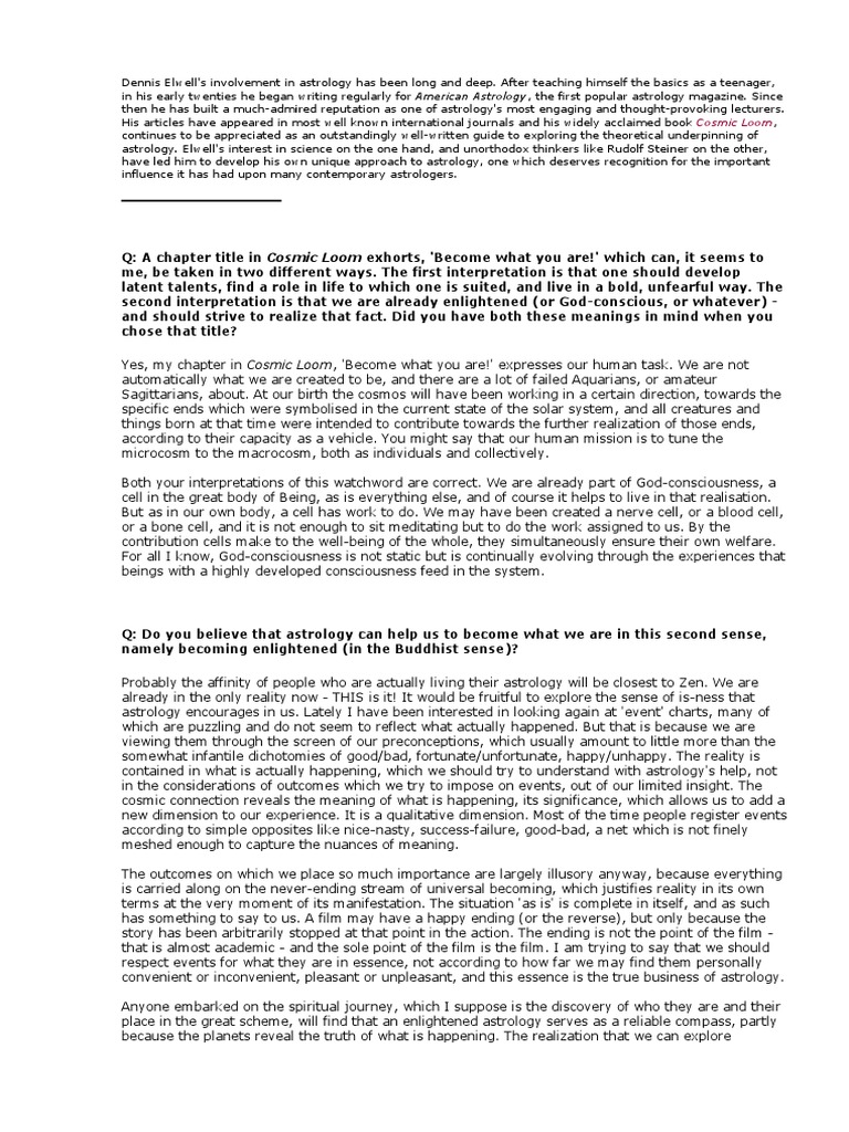 Dennis Elwell интервью | PDF | Horoscope | Astrology