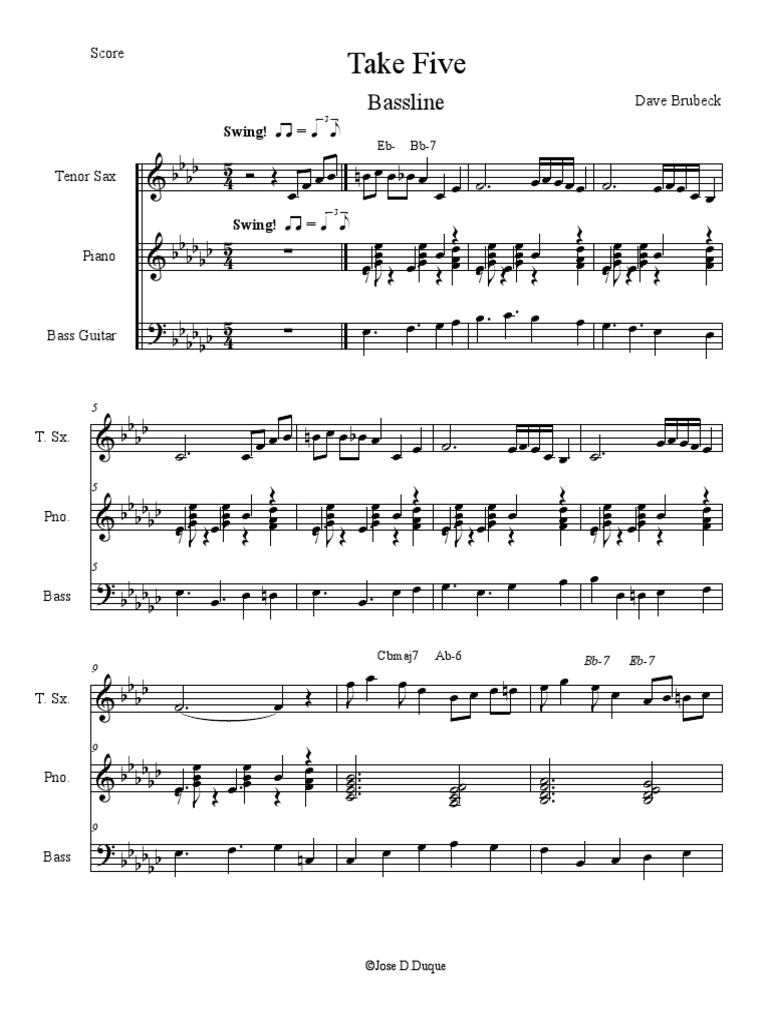 Take Five Bass Line | PDF | Divertissement (Général) | Musique jazz