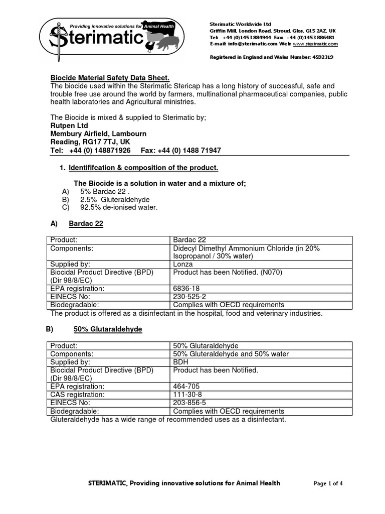 MSDS Report. For Biocide | PDF | Occupational Safety And Health | Chemistry