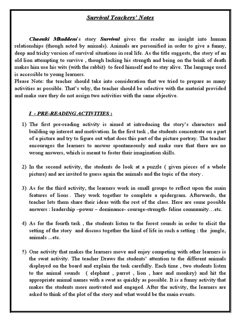 Survival Teachers' Notes . | PDF | Learning | Psychological Concepts