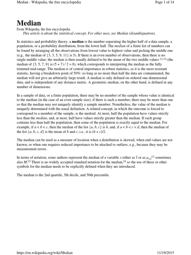 Median: This Article Is About The Statistical Concept. For Other Uses ...