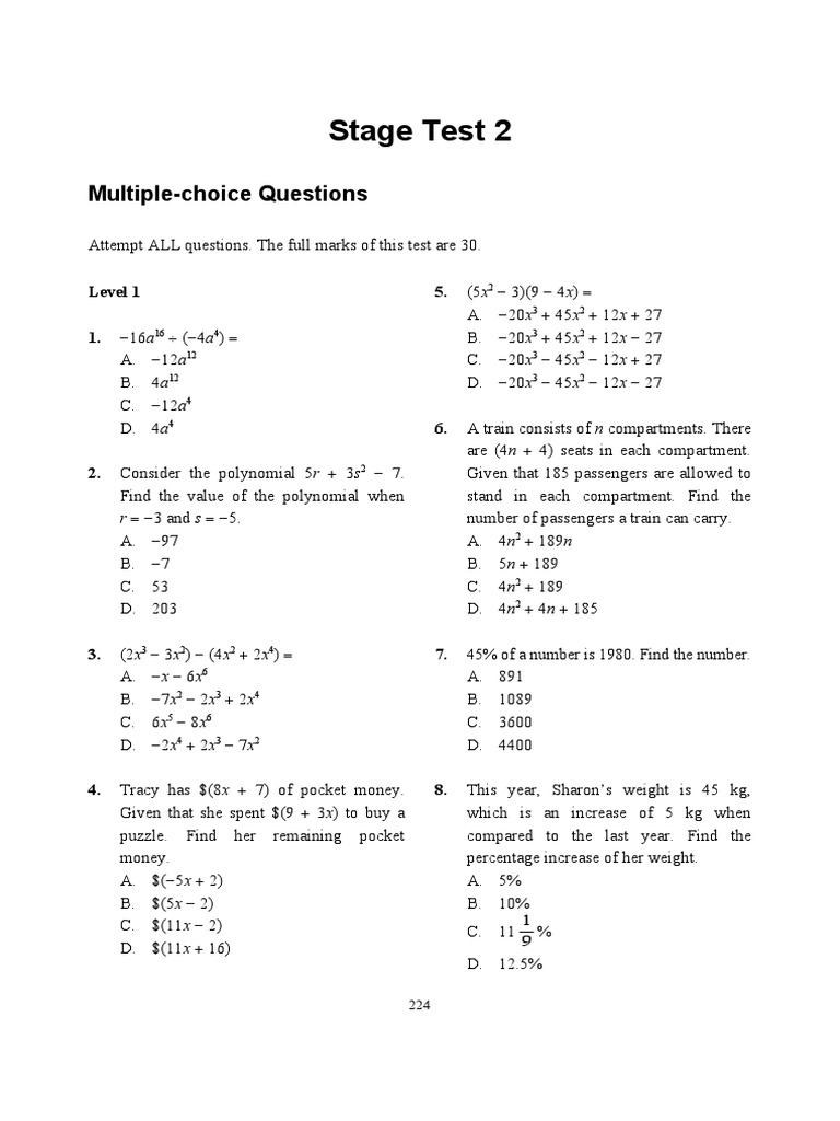 Stage Test 2: Multiple-Choice Questions | PDF | Pie Chart | Business