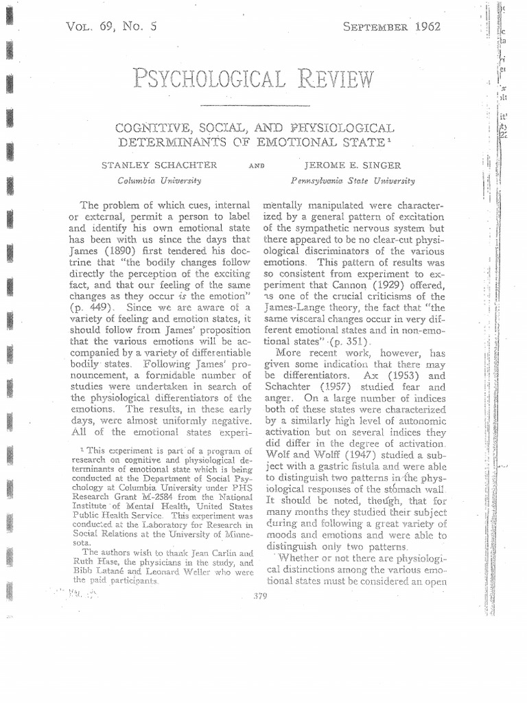 Schachter and Singer | PDF | Nature
