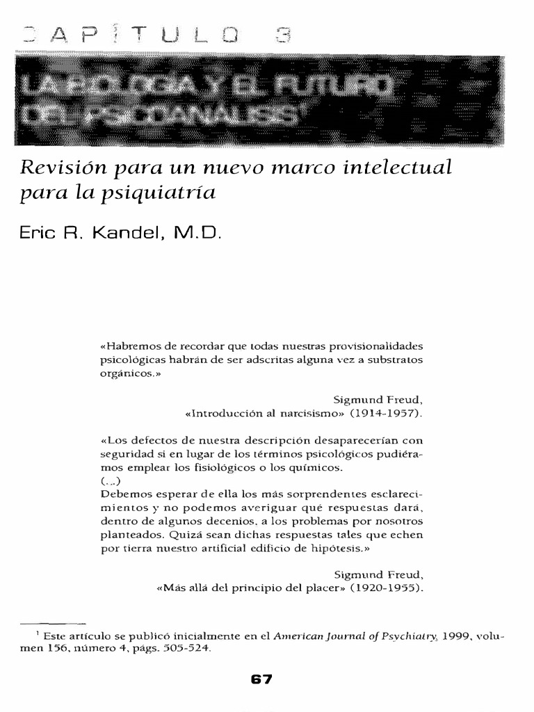 Kandel 1999 Biolog°a y El Futuro Del Psicoan Lisis (15350) PDF | PDF | Psicoanálisis | Mente ...