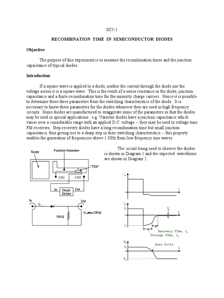 Recombination Time in Diodes | PDF | Diode | P–N Junction