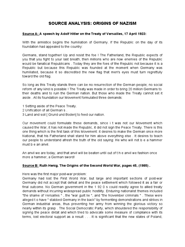Source Analysis Origins of Nazism | PDF | Treaty Of Versailles | Nazi ...