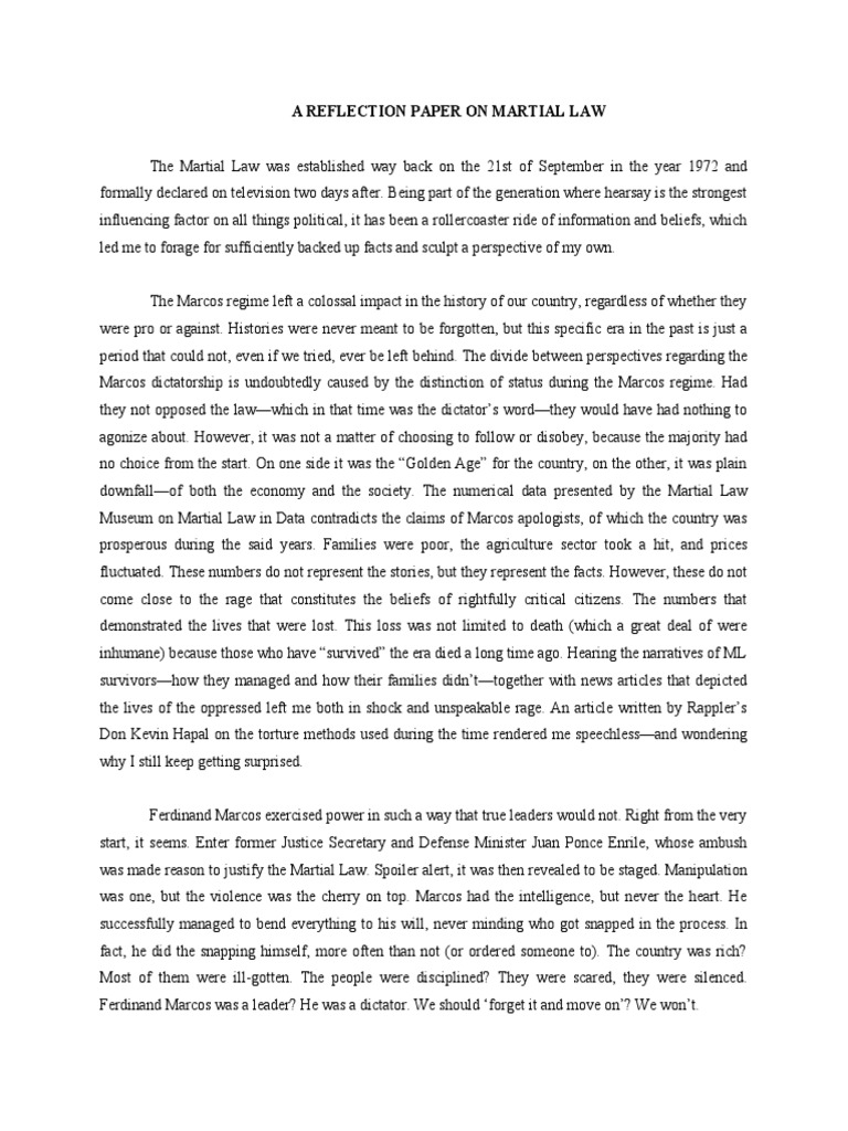 A Reflection Paper On Martial Law | PDF | Juan Ponce Enrile | Government
