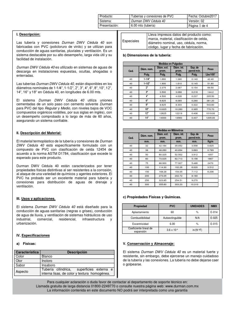 Ficha Tecnica Sistema DWV | PDF | Tubería (transporte de fluidos) | Cemento