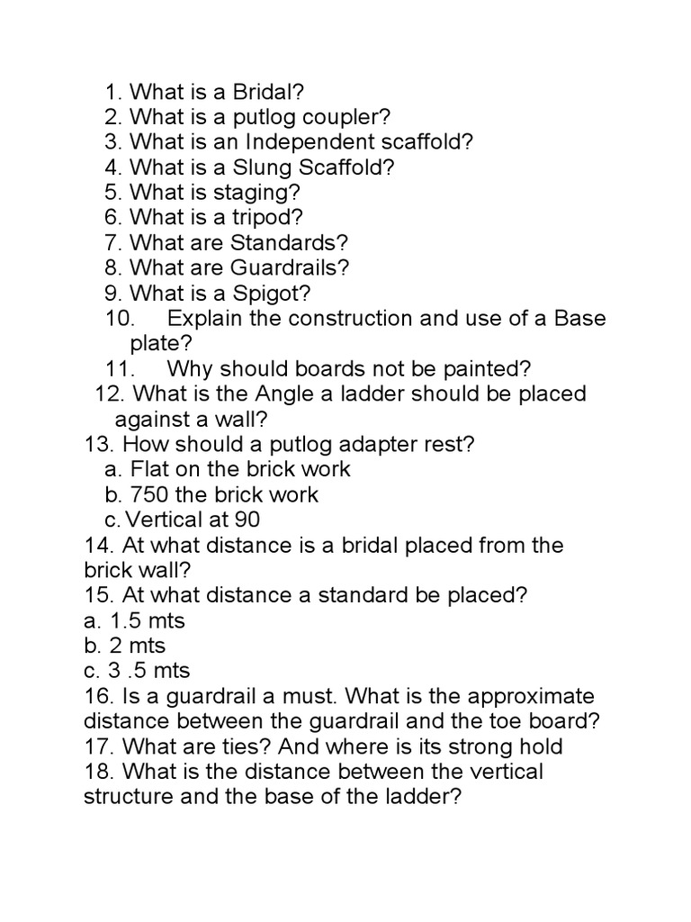 Question Paper Scaffolding Safety | PDF