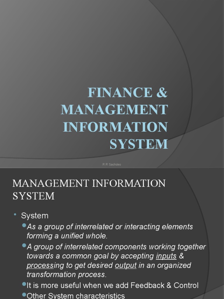 Finance & Management Information System: R R Sachdeo | PDF | Systems ...