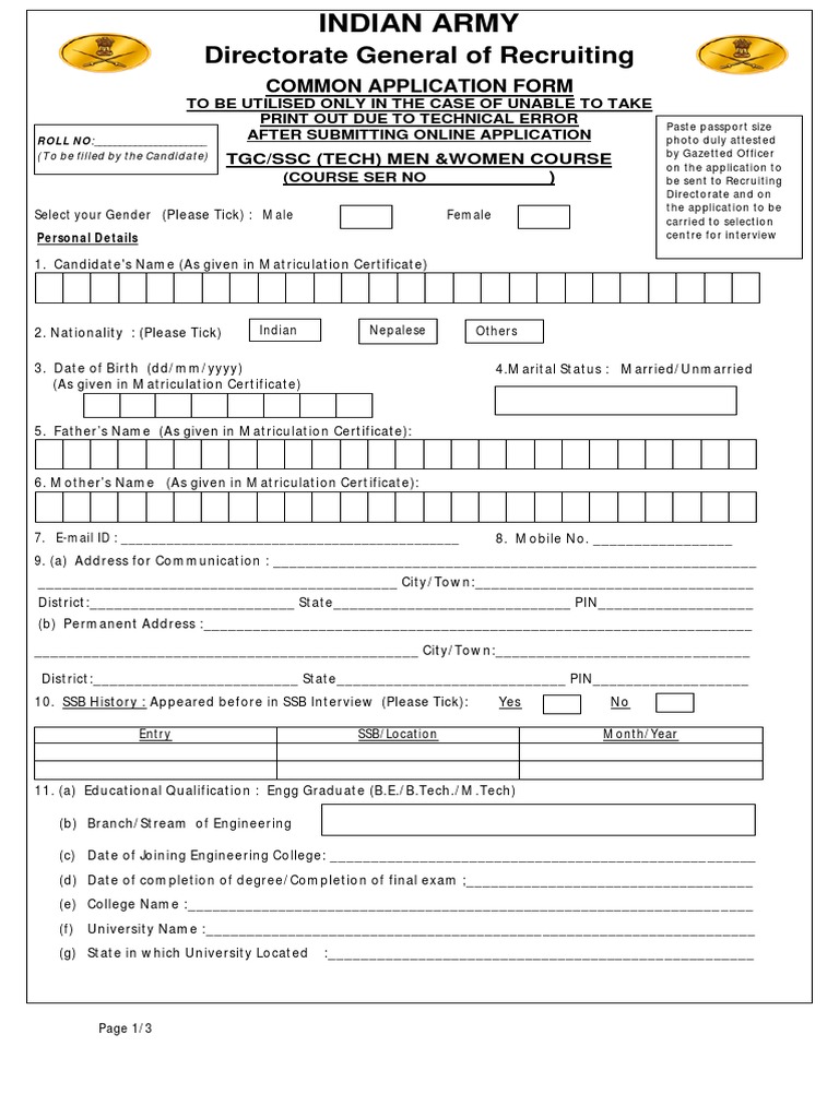 Indian Army Form PDF | PDF | Identity Document | Government