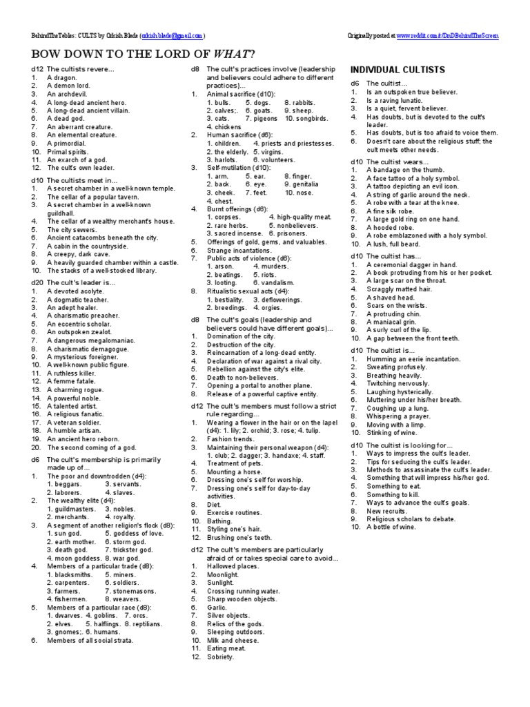 Bow Down To The Lord of What?: Individual Cultists | PDF | Cult And ...