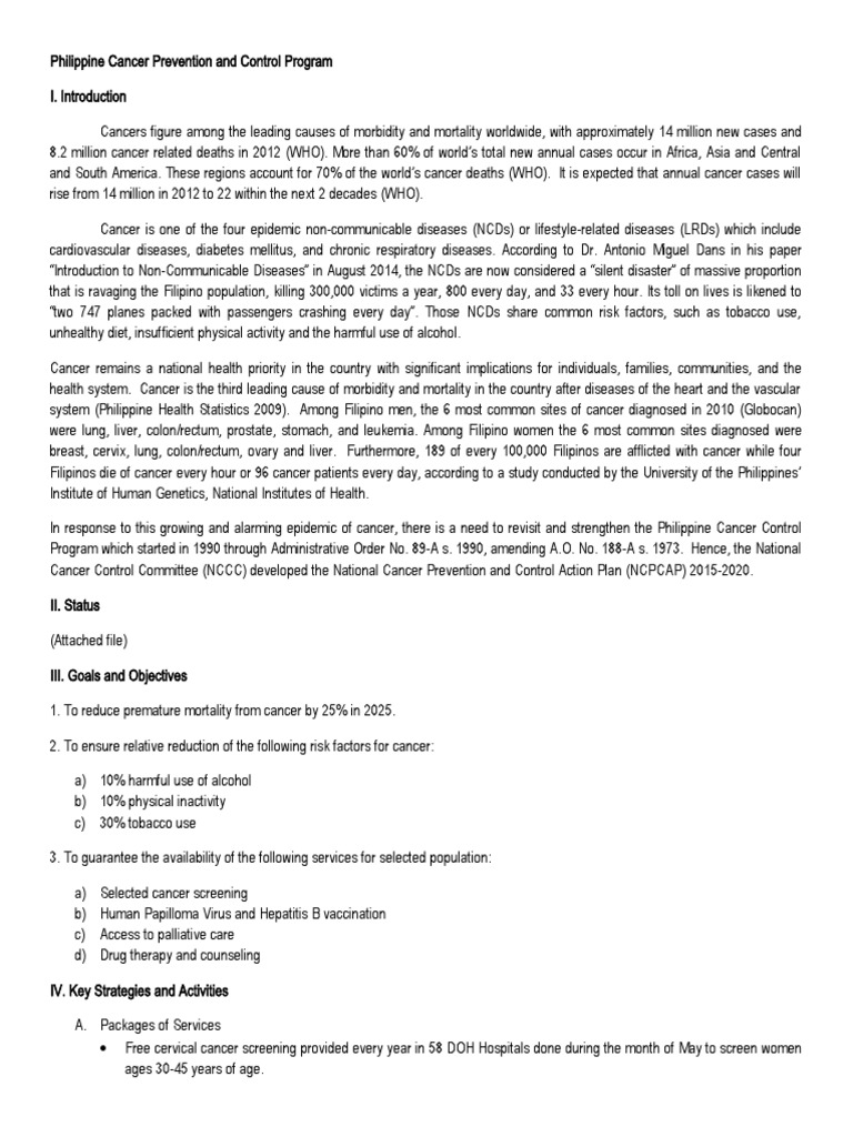 Philippine Cancer Prevention Program | PDF | Non Communicable Disease ...