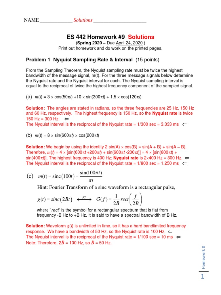 ES 442 Homework #9: Solutions | PDF | Bit Rate | Sampling (Signal Processing)