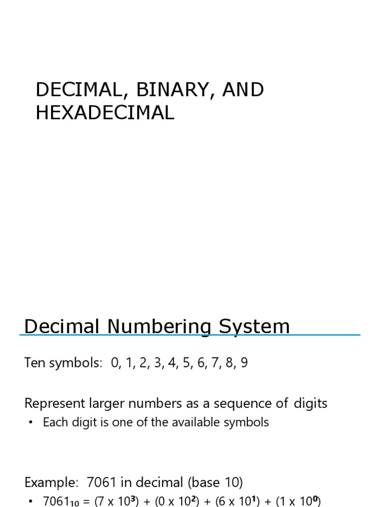 Decimal, Binary, and Hexadecimal | PDF | Numbers | Lexicology