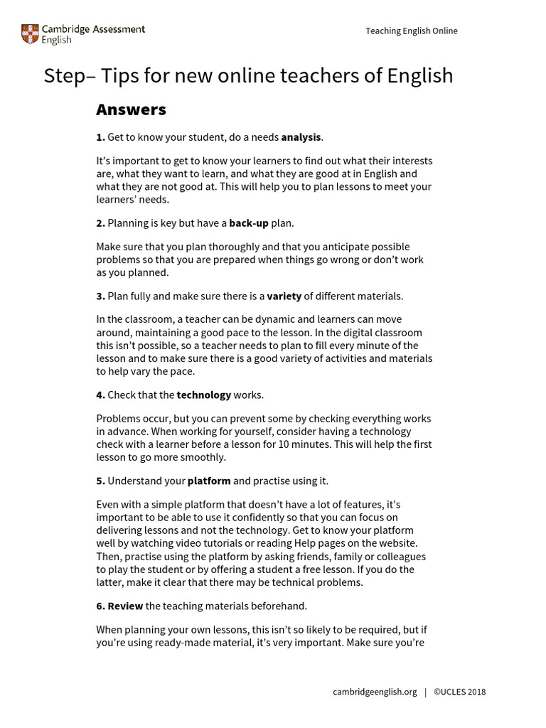 Step - Tips For New Online Teachers of English: Answers | Download Free ...