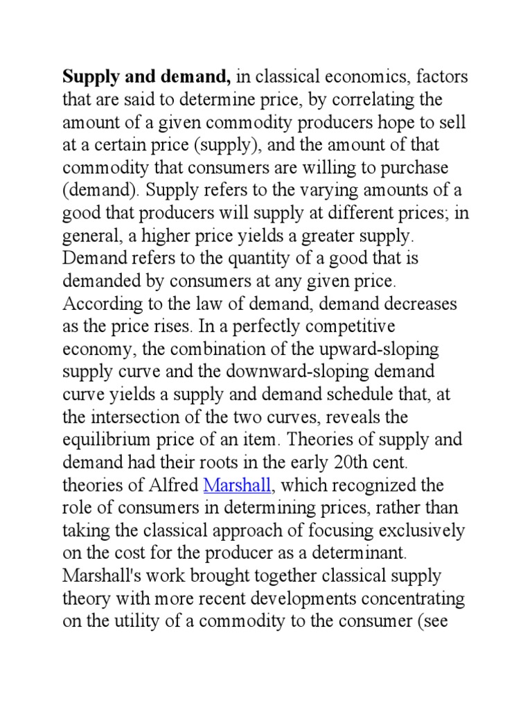 Supply and Demand, in Classical Economics, Factors: Marshall | Download ...
