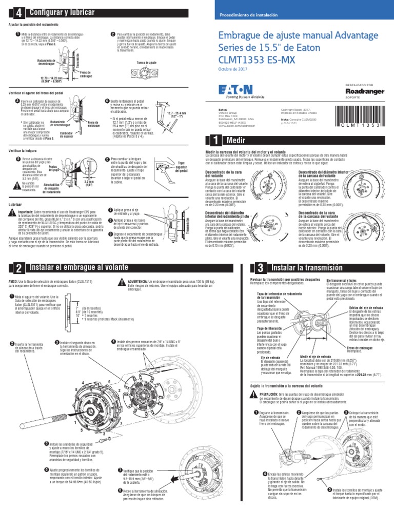 Manual de Instalacion y Regulacion de Embragues Eaton PDF | PDF ...