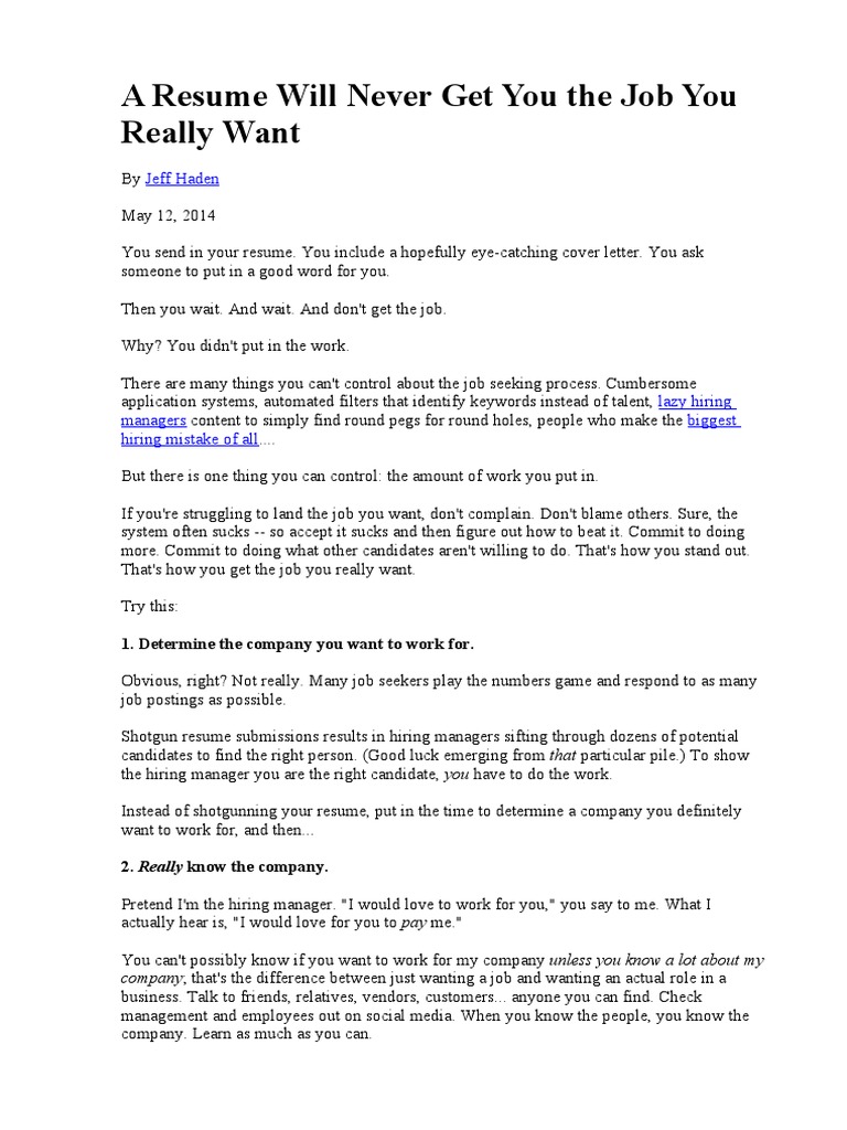 A Resume Will Never Get You The Job You Really Want | PDF | Résumé ...