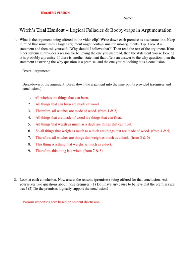 Witch's Trial Handout - Logical Fallacies & Booby-Traps in ...