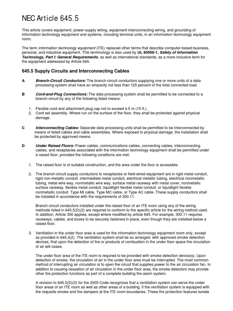 NEC Article 645.5: 645.5 Supply Circuits and Interconnecting Cables ...